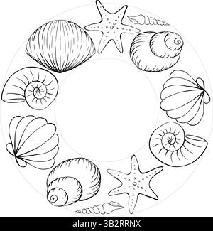 Seashell, a hand-drawn sketch style doodle. Decor element. White ...