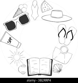 Beach essentials circle round frame template for text. Vector graphic ...