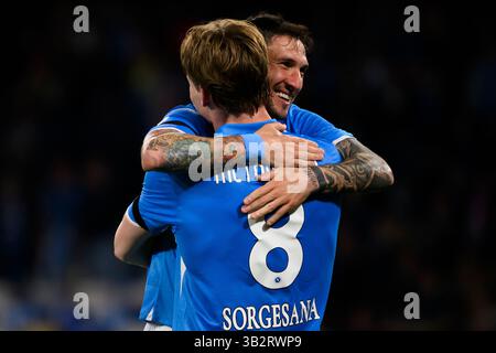 Scott McTominay of SSC Napoli and Matteo Guendouzi of SS Lazio compete ...