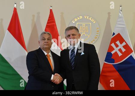 Bratislava, Slovakia. 28th Apr, 2025. From left Slovak Prime Minister ...