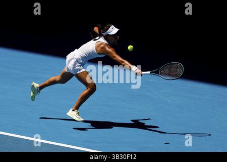 Iga Swiatek of Poland plays against Amanda Anisimova of the United ...