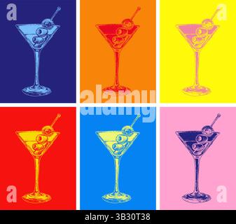 Set of Colored Martini Cocktails with Olives Vector Illustration Set of ...