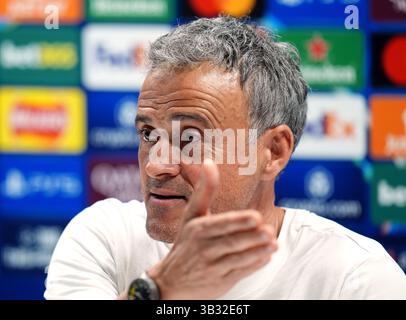 Paris Saint-Germain manager Luis Enrique during a press conference at ...