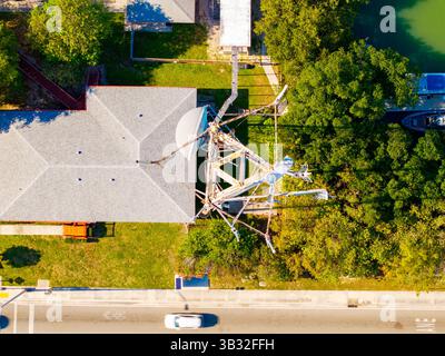 Aerial overhead inspection photo of a communications tower Stock Photo ...