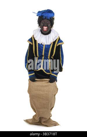 Dutch black Pete is jumping in jute bag with lots of fun Stock Photo ...