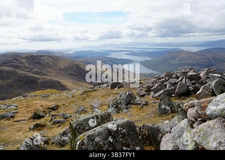 View from summiit of Beinn Sgulaird looking west to Loch Creran and ...