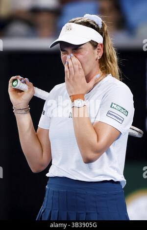 Diane Parry of France plays a return to Diana Shnaider of Russia during ...