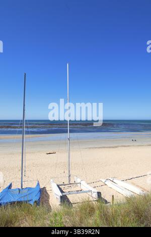 Ile de Ree- Beach landscape sand and sea with sailboats at the horizon ...