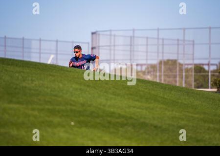 Minnesota Twins' Jose Berrios runs in left field at a baseball camp ...