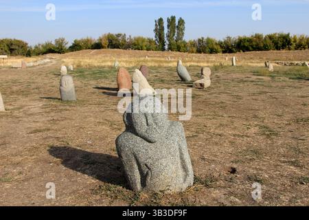 Balbal samples found at the Burana archaeological site. Balbals are ...