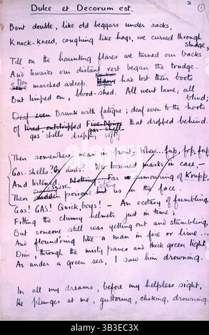 Dulce et Decorum est poem by Wilfred Owen, Bodleian Libraries, Weston ...