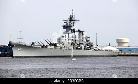 Battleship USS New Jersey on the Camden, NJ, waterfront, view across ...