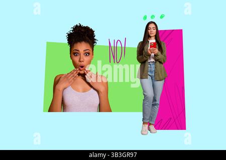 Collage showing texting reaction with denial symbolizing online ...