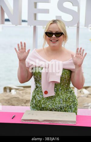 Nicola Coughlan puts her handprints in cement during the "Prix Konbini ...