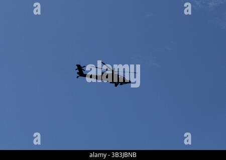 AH64 Apache Helicopter over the USS Yorktown Stock Photo - Alamy