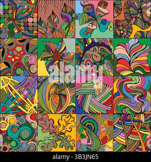 Decorative textures. various patterns 16 pieces. Color and outline set ...