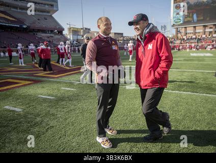 Minnesota head coach P. J. Fleck before taking the field before the ...