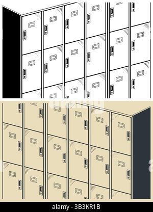 Metal storage lockers close-up stylized vector illustrations Stock ...