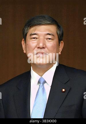 Japanese Prime Minister Shigeru Ishiba (front row, far L) attends a ...