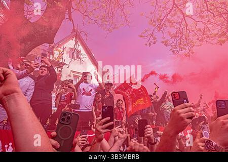 The Liverpool team bus arriving before the Premier League match at ...