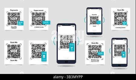 Mobile App QR Code UI Elements – Payment and Scanning Interfaces for Digital Wallets, E-Commerce ...