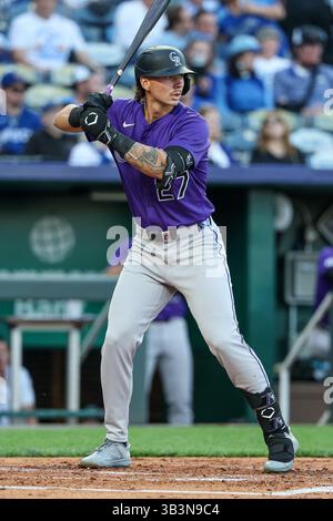 Colorado Rockies fielder Jordan Beck (27) in the third inning of a ...