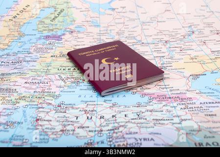 Turkish citizen public passport on the map of Europe Stock Photo - Alamy