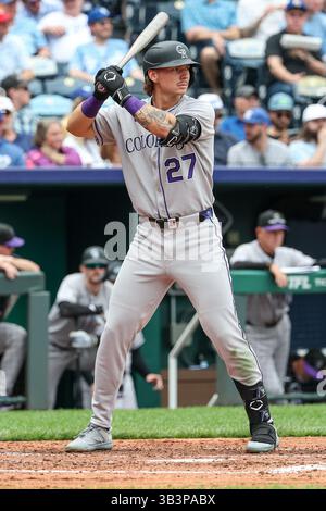 Colorado Rockies left fielder Jordan Beck (27) in the first inning of a ...