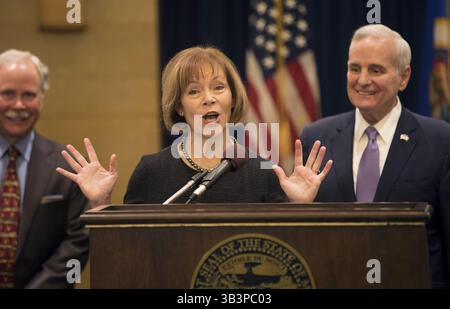 Sen. Tina smith, D-Minn, speaks during a field hearing on immigration ...