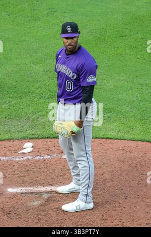 Colorado Rockies relief pitcher Jaden Hill works against the Pittsburgh ...