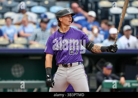 Colorado Rockies left fielder Jordan Beck (27) in the seventh inning of ...
