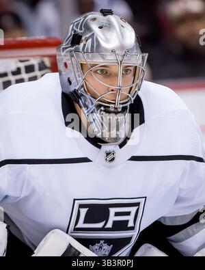 Los Angeles Kings goaltender Darcy Kuemper blocks a shot during the ...