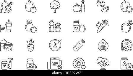Set of healthy eating and diet meal icons. Fruits, vegetables and ...