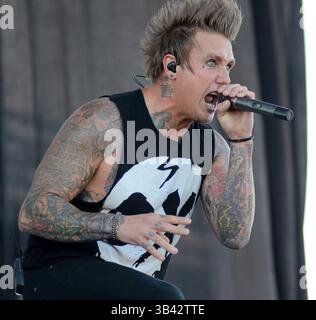 The lead singer of Papa Roach, Jacoby Shaddix performs live at Vilar de ...