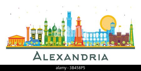 Egypt, Alexandria city skyline isolated vector illustration, icons ...