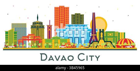 Philippines, Davao City city skyline isolated vector illustration ...