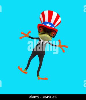Fun 3D cartoon frog with an uncle sam hat Stock Photo - Alamy