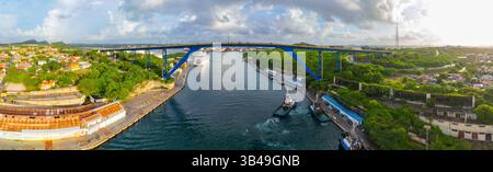 Koningin Julianabrug bridge aerial view which connects Otrobanda on the ...