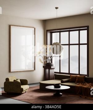 living room interior mock up with modern furnitures. Empty wall mock up ...
