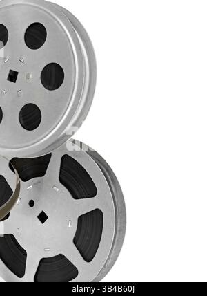 Set of reels with film strip isolated on a white background. Free space ...