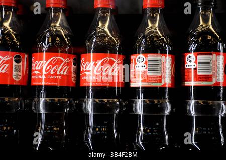 Copenhagen/ DenmarK/30 april 2025/ Coca cola bottles and cans for sale ...