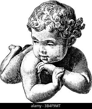 Vintage Angelic Cherub: Engraved Sketch Illustration of a Cherubic ...