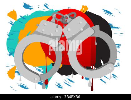 Handcuffs graffiti. Abstract modern street art decoration performed in ...