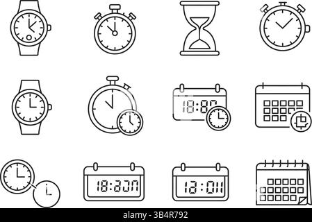Set of Timekeeping and Scheduling Icons in a Minimalist Style Stock ...
