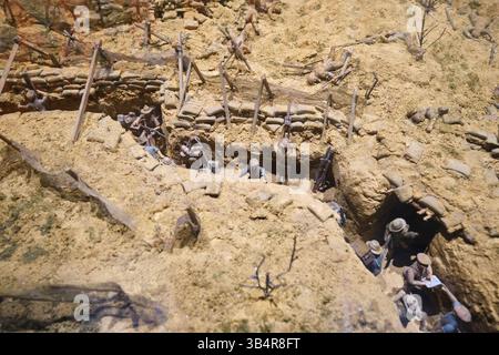 Overview look at a model, miniature of a typical trench layout with ...