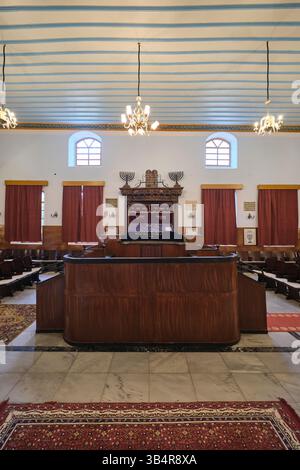 Interior view, including of the center bimah and the ark holding the ...