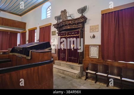 Interior view, including of the center bimah and the ark holding the ...