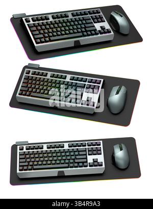 Collection of mechanical keyboards and mouse isolated on white ...