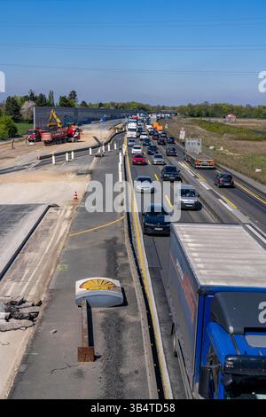 Motorway construction site, the A57 is being widened to 6 lanes on the ...