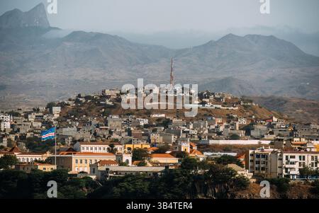 A vibrant coastal vista showcases the city of Praia, Cape Verde ...